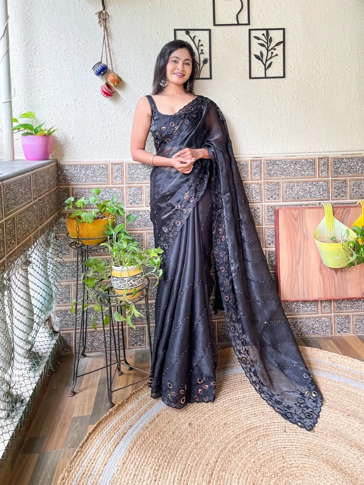 Grey sequin work saree - Shivdasi
